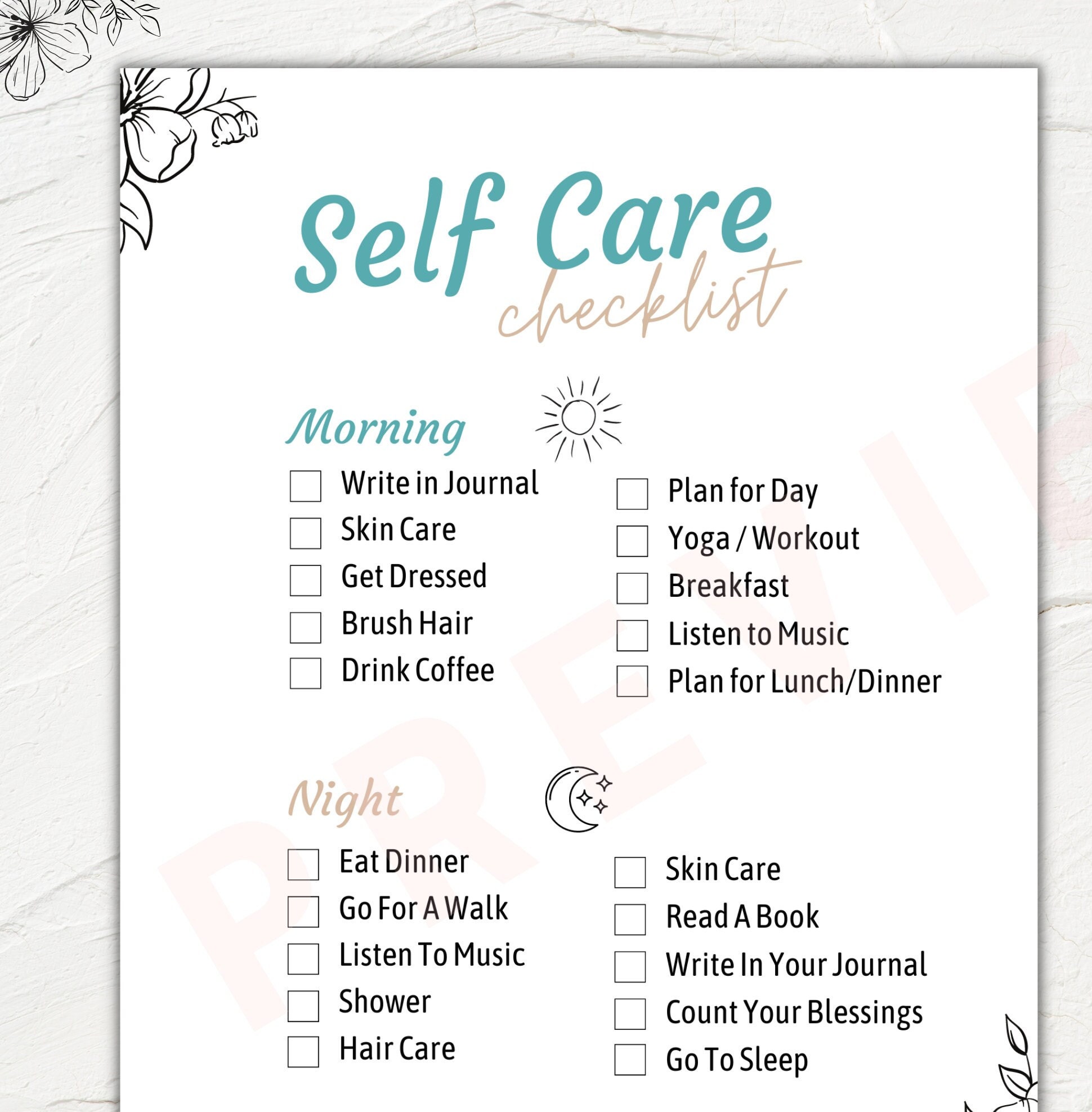 Self Care Checklist Printable Self Care Planner Self Care Etsy