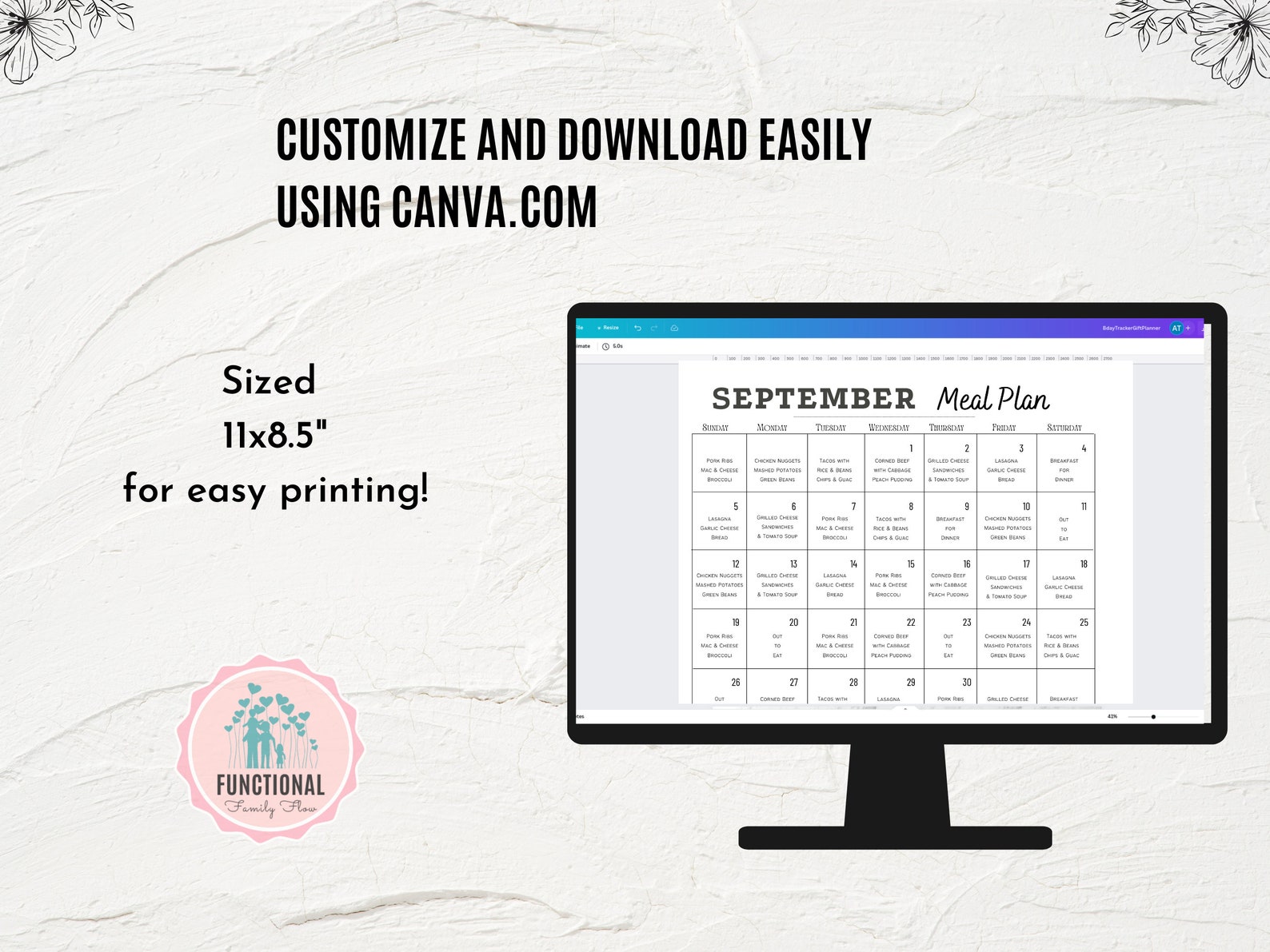 Monthly Meal Planner Template | Editable Monthly Menu | DIY Meal Plan ...