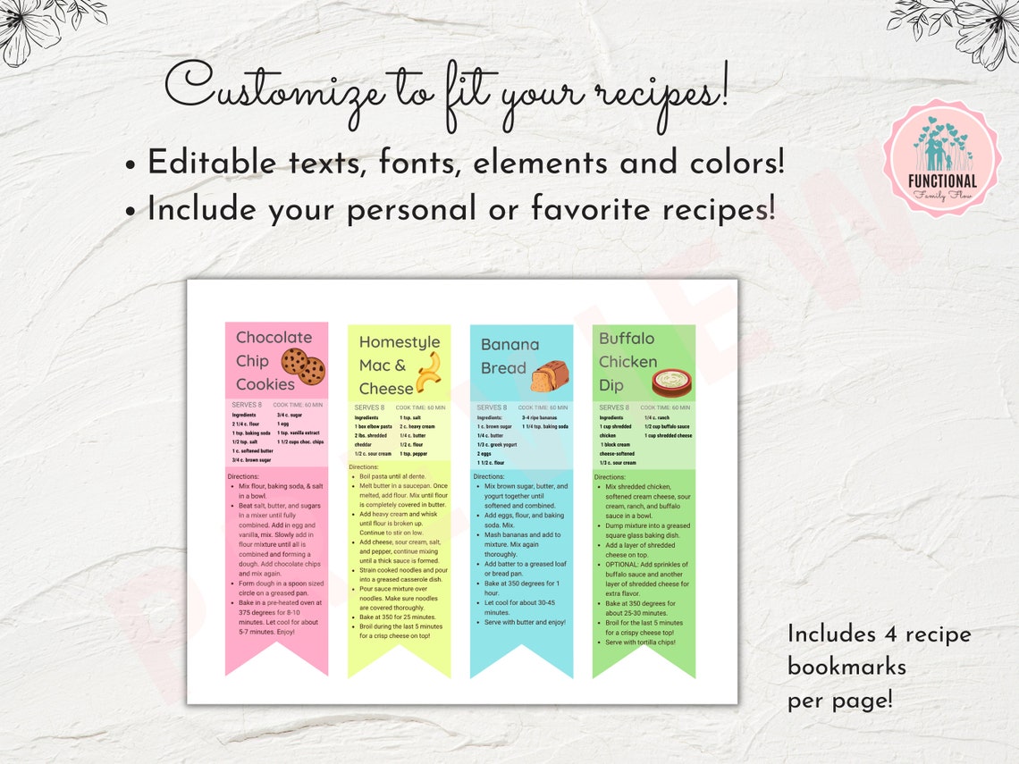 Recipe Template Editable Recipe Bookmark Create Your Own - Etsy