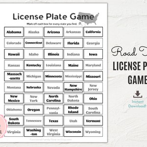 Road Trip License Plate Game | Printable Road Trip Activity | 50 States ...