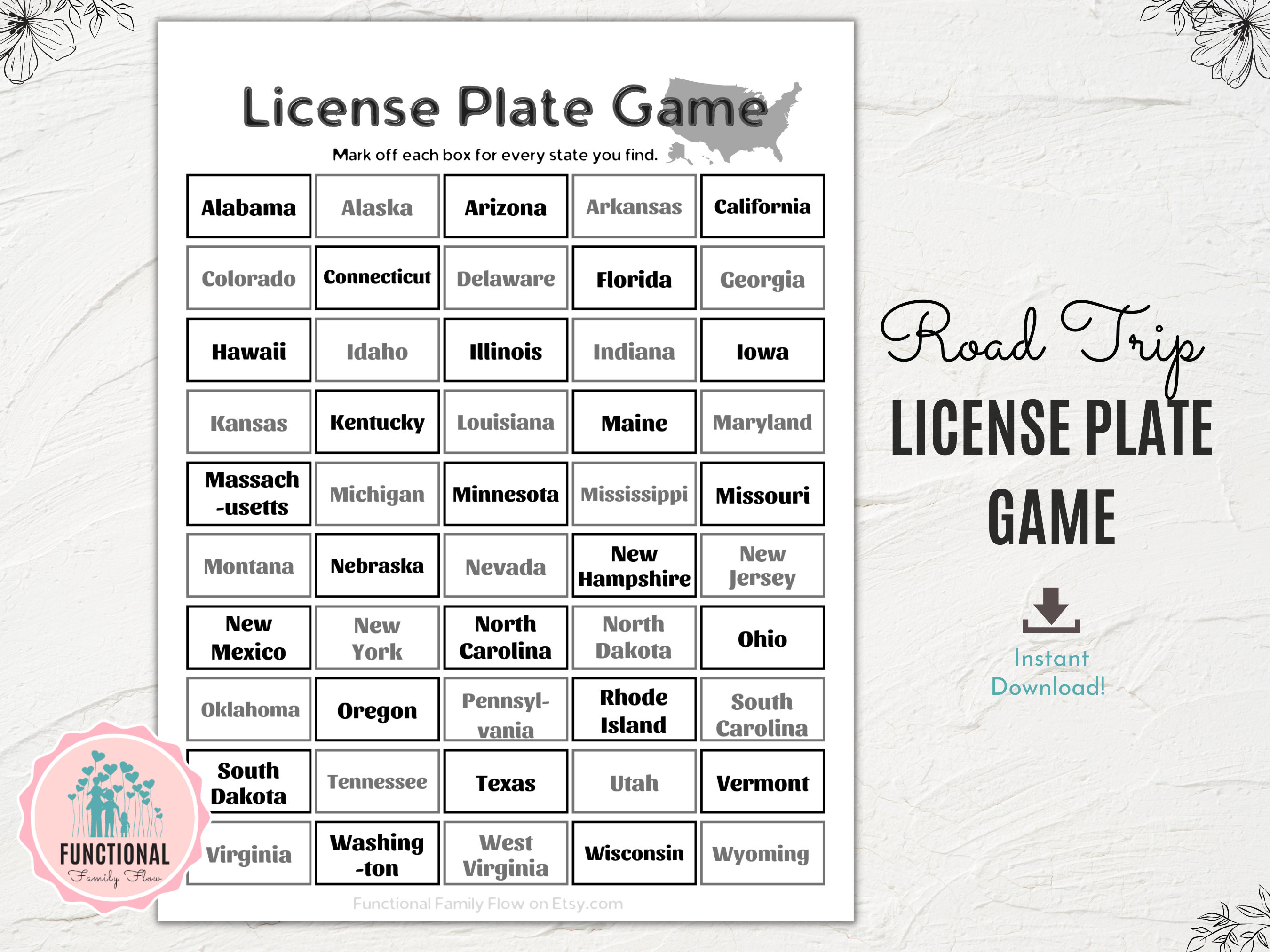 Road Trip License Plate Game Printable Road Trip Activity - Etsy Australia