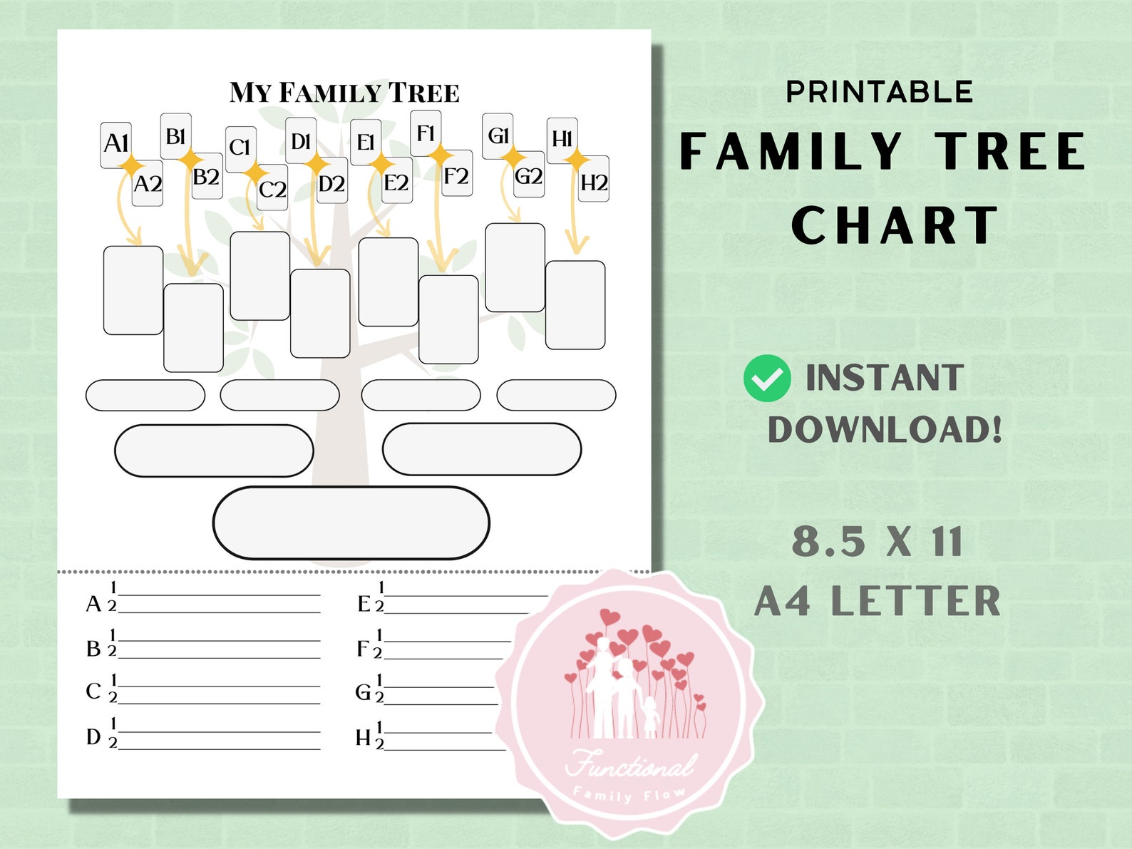 Family Tree Chart Printable Blank Ancestry Map Family Tree Pedigree ...