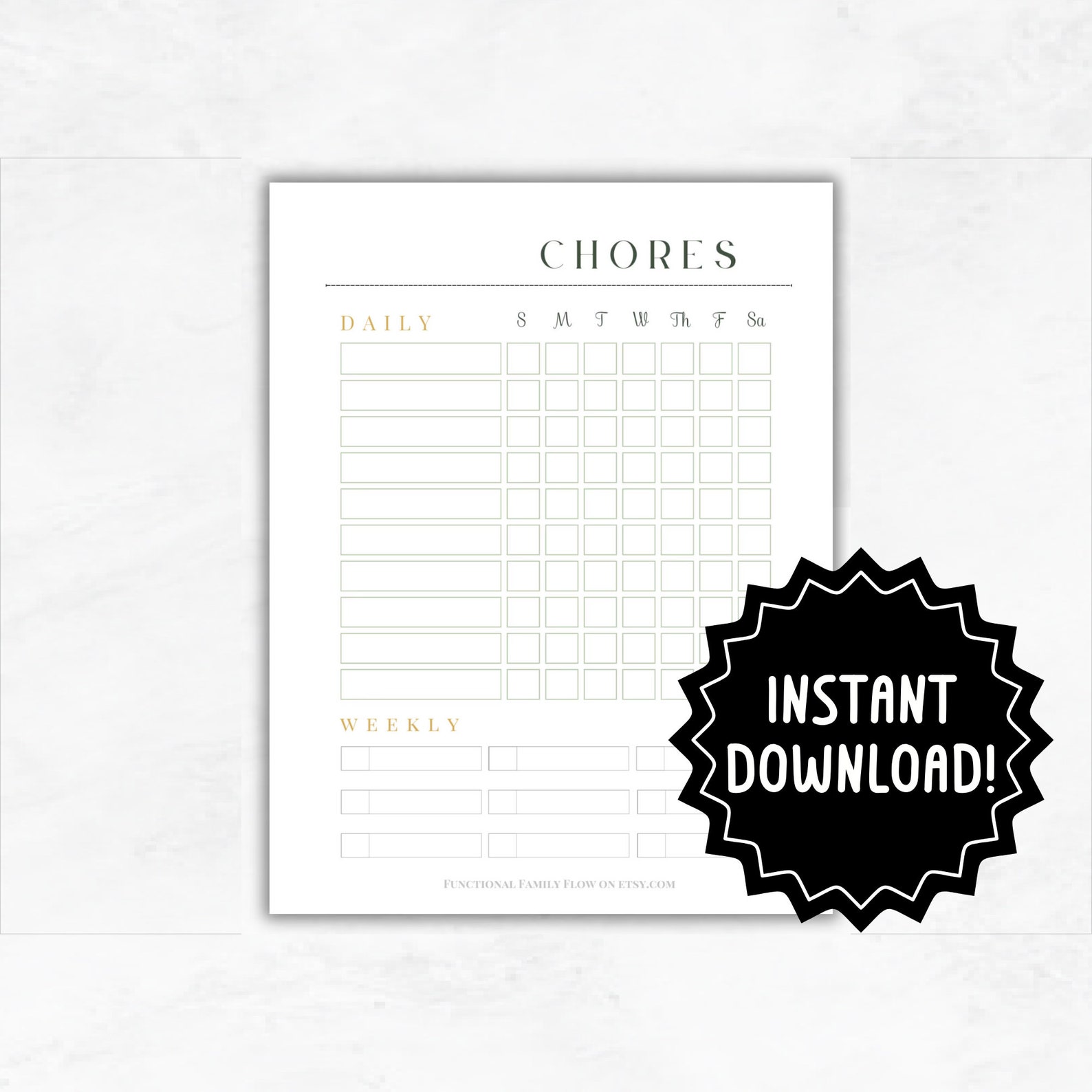 Weekly Chores Checklist | Printable Family Household Chores | Simple ...