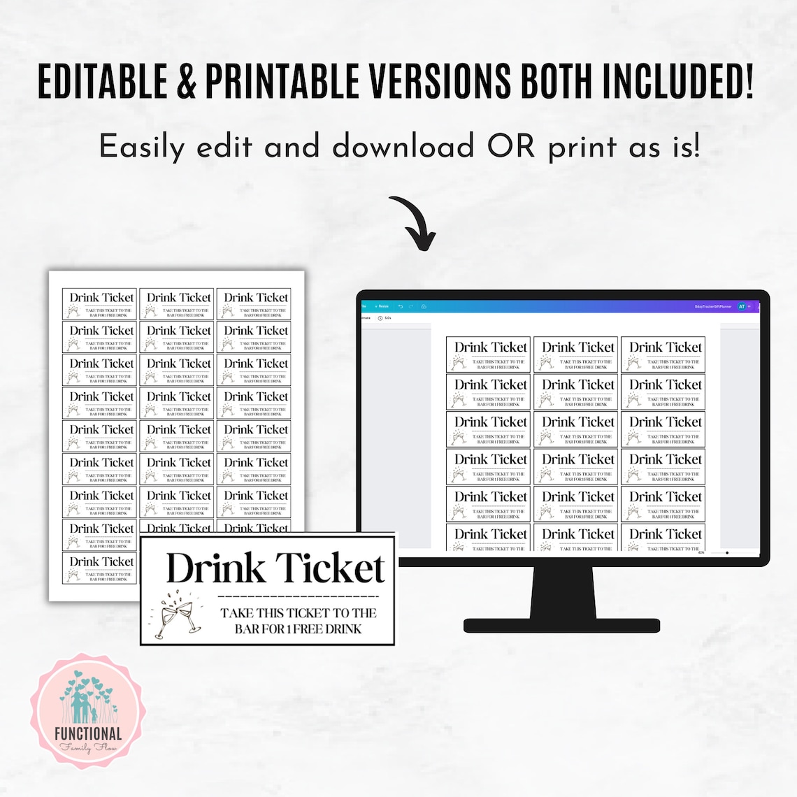 Printable Party Drink Tickets | Editable Drink Voucher Template ...