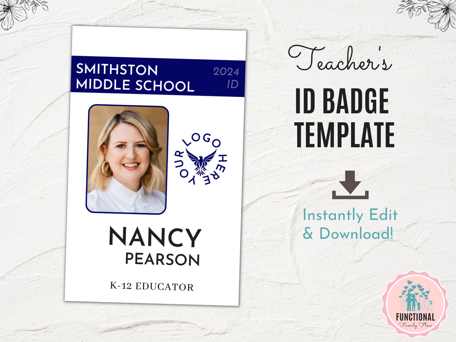Custom ID Badge Editable ID Card Template Teacher Badge ID - Etsy