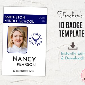 Custom ID Badge Editable ID Card Template Teacher Badge ID Name Badge ...