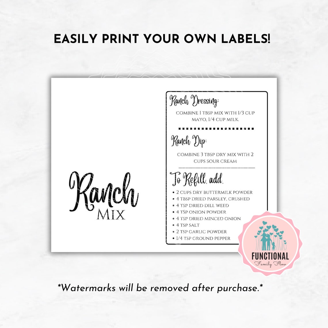 Printable Ranch Dry Mix Label | Ranch Seasoning Label PDF SVG JPG ...