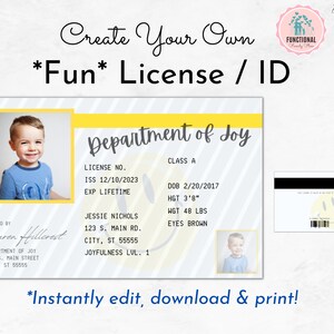 Custom Fun Kid's License Editable License Template - Etsy
