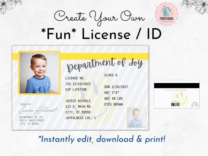 Custom Fun Kid's License Editable License Template - Etsy
