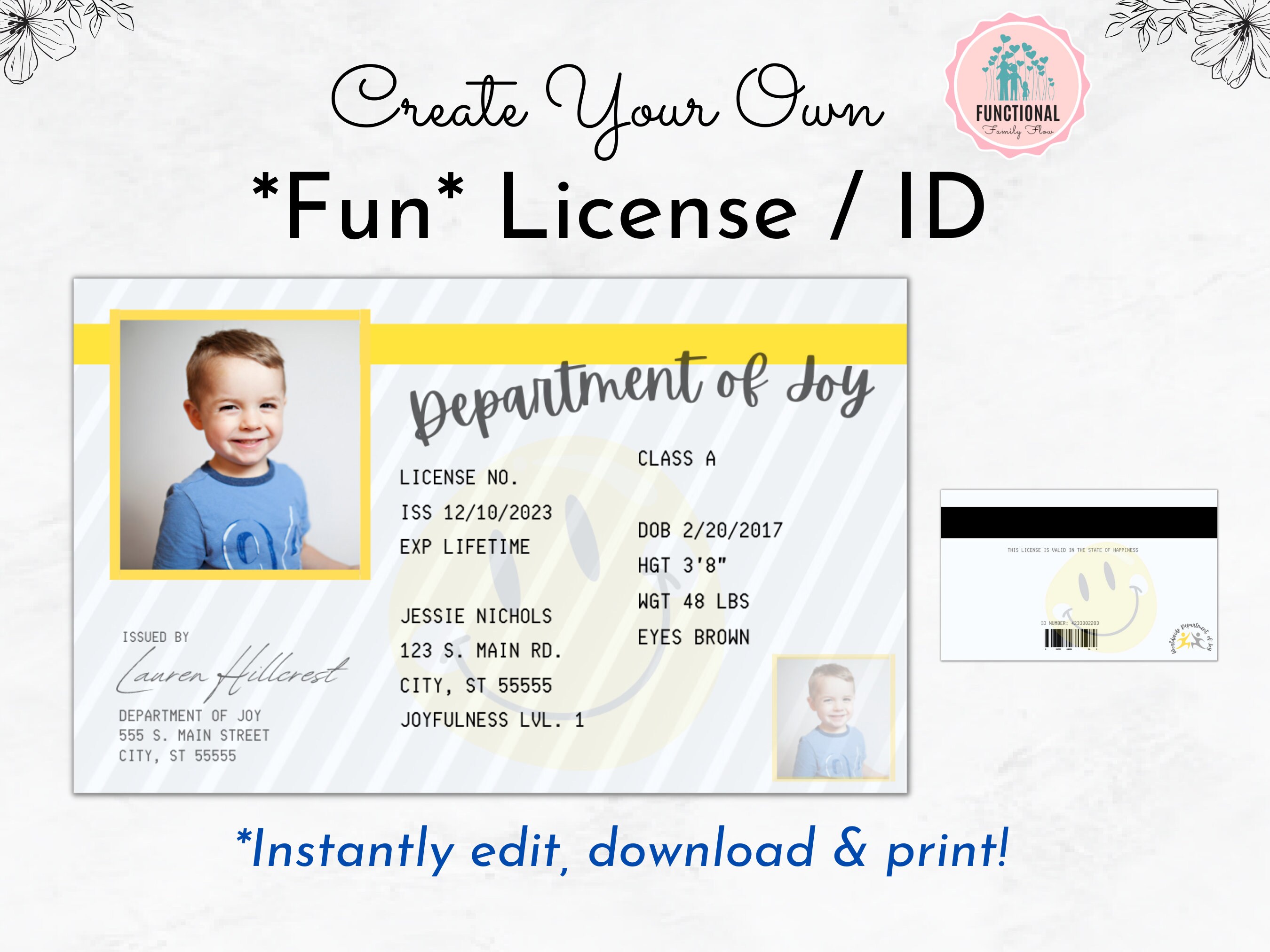 Custom Fun Kid's License Editable License Template - Etsy