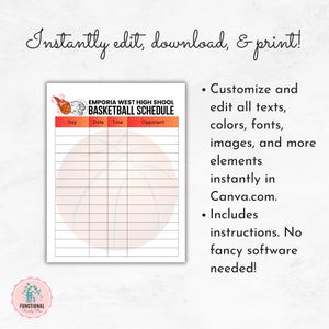 Basketball Game Schedule Template | Editable Basketball Calendar ...
