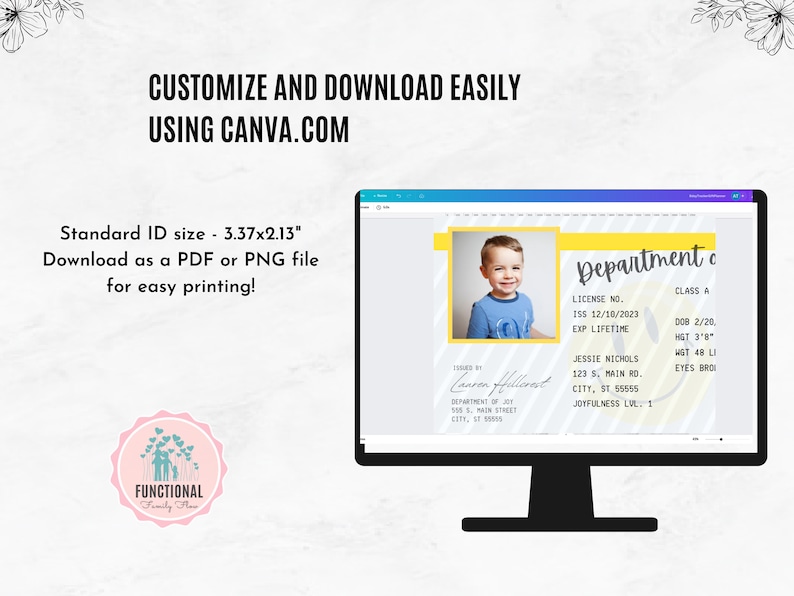 Custom Fun Kid's License | Editable License Template | Front and Back ...