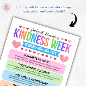 Kindness Week Flyer Template | Editable Kindness Week Itinerary Handout ...