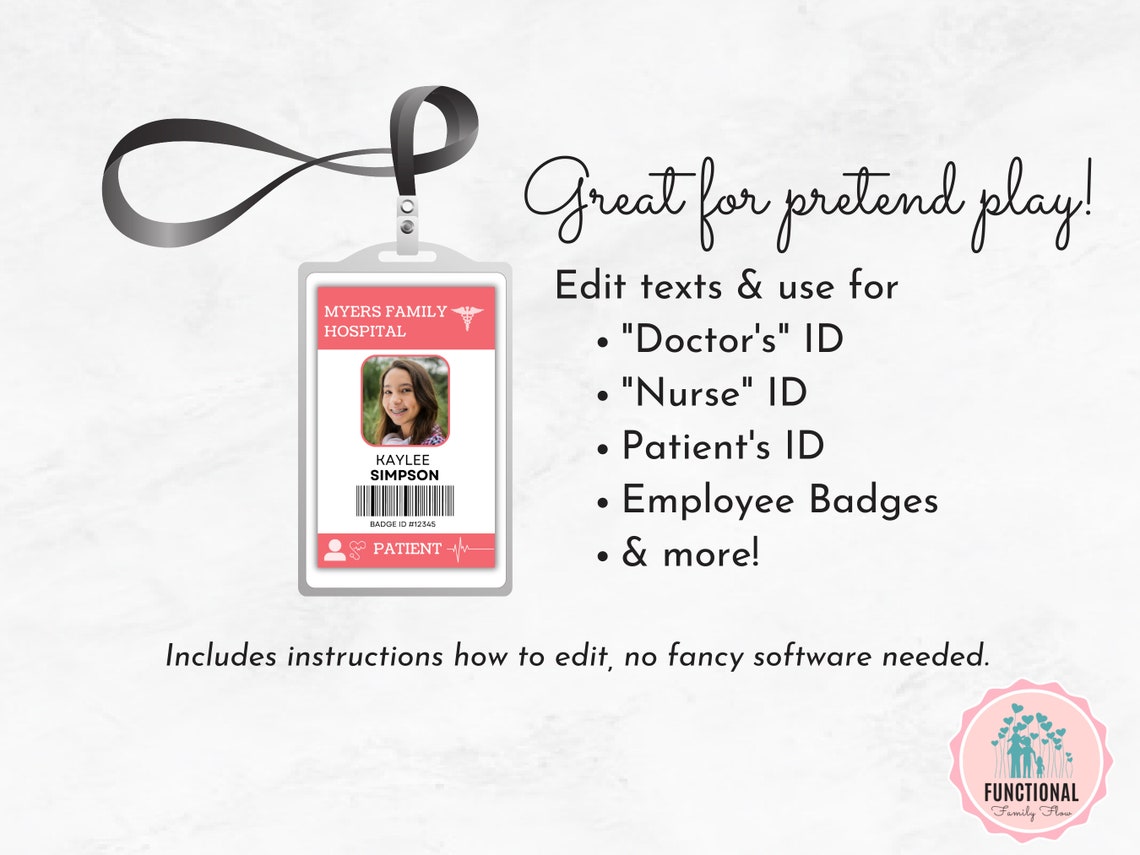 Kids Doctor ID Name Badge Template | Editable Doctor Badge | Nurse Name ...