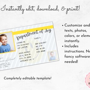 Custom Fun Kid's License | Editable License Template | Front and Back ...