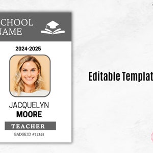 Teacher ID Card Template Customizable Template Custom Teacher ID Badge ...