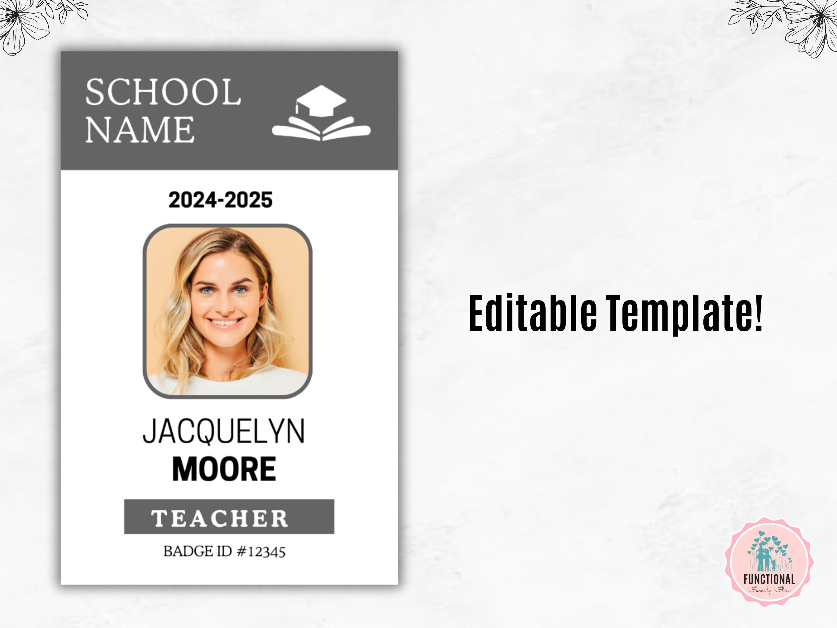 Teacher ID Card Template Customizable Template Custom Teacher ID Badge ...