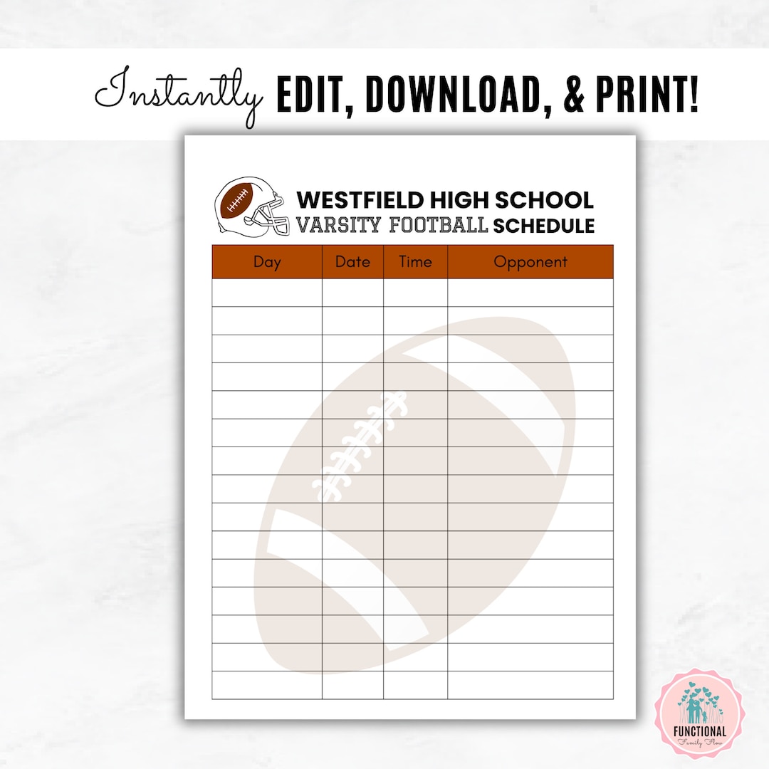 Football Season Planner Template Printable Football Game Schedule ...