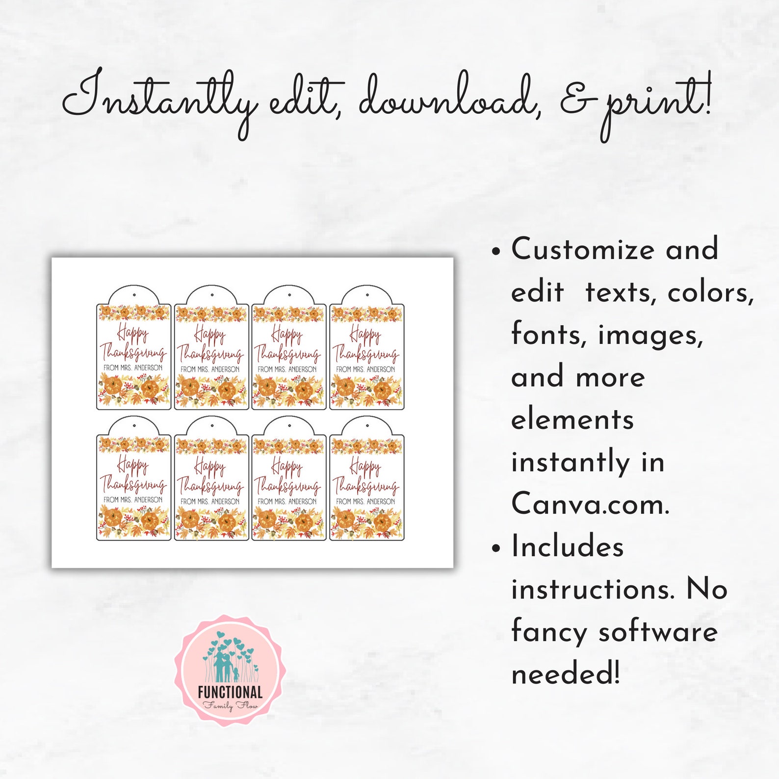 Editable Thanksgiving Tags Template | Printable Fall Gift Tags ...