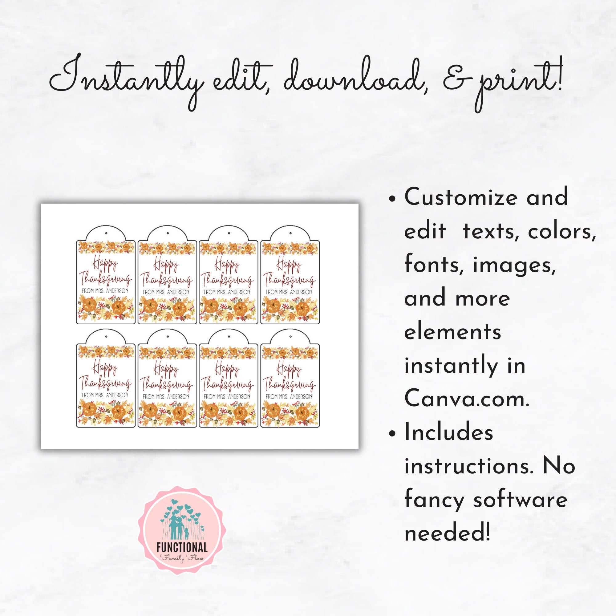 Editable Thanksgiving Tags Template | Printable Fall Gift Tags ...