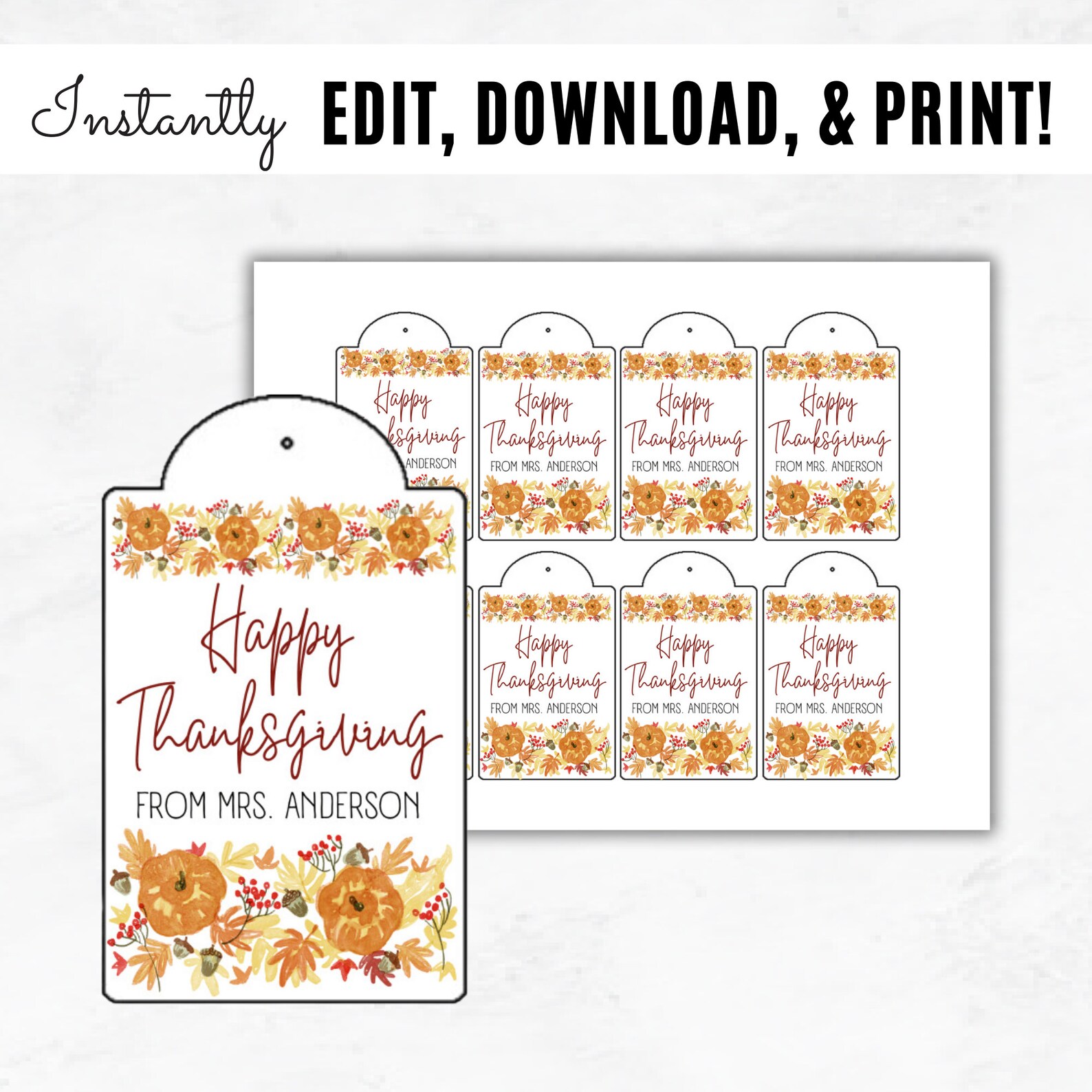 Editable Thanksgiving Tags Template | Printable Fall Gift Tags ...