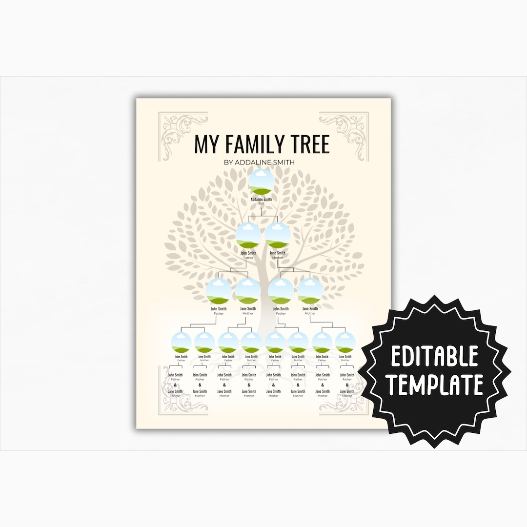 Family Tree Chart | Editable Family Tree Template | 5 Generation ...