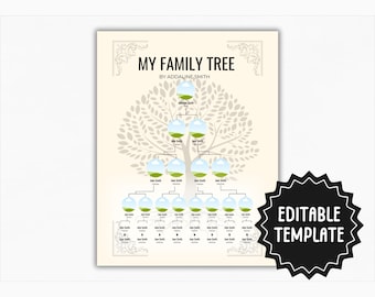 Family Tree Fan Chart Ancestry Map Genealogy Template 6 Generation ...