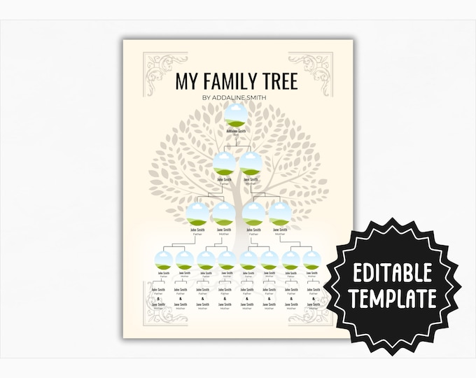 Fillable Family Tree Template Editable Genealogy Chart Family Tree ...