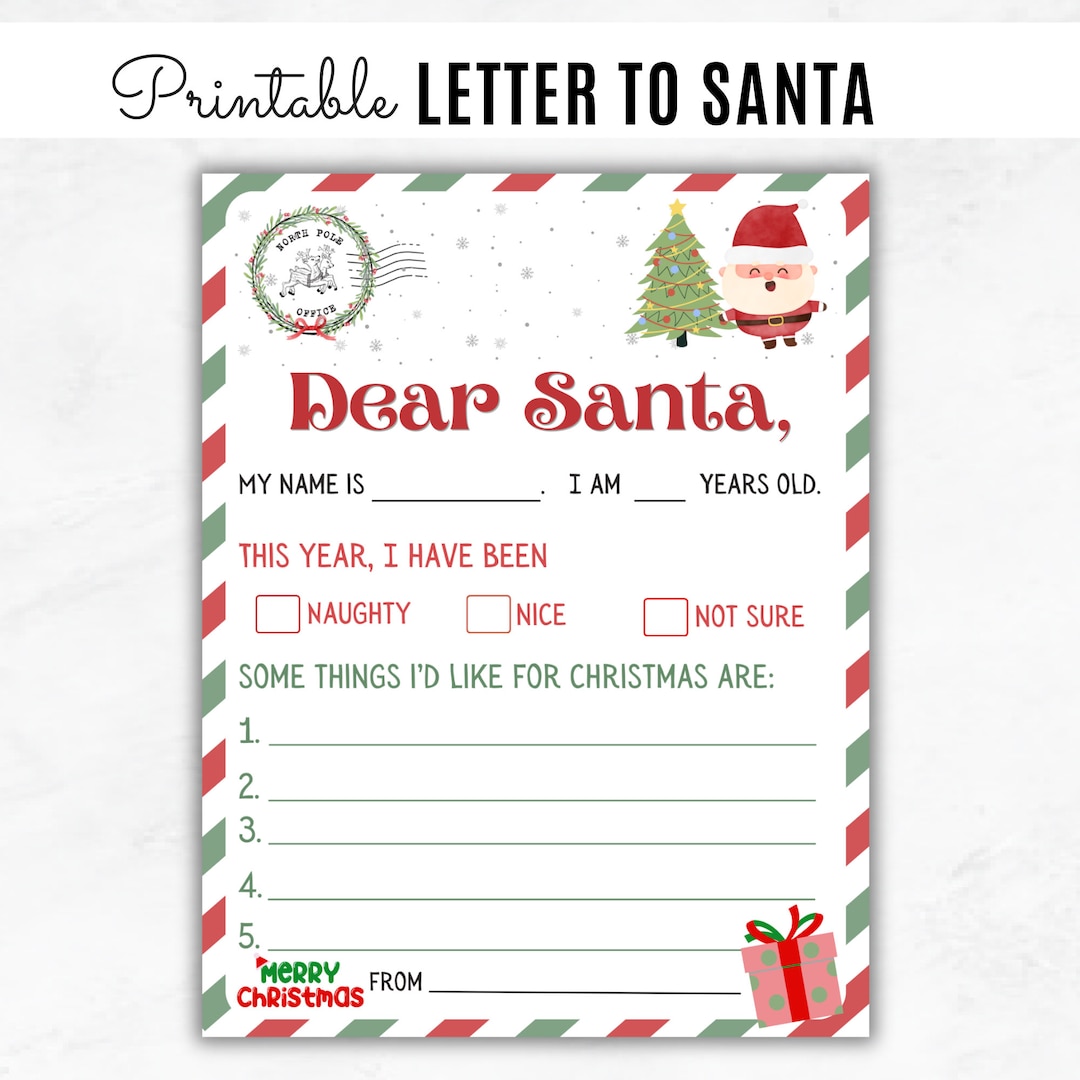 Kids Letter to Santa Printable Santa Claus Letter Christmas Wishlist ...