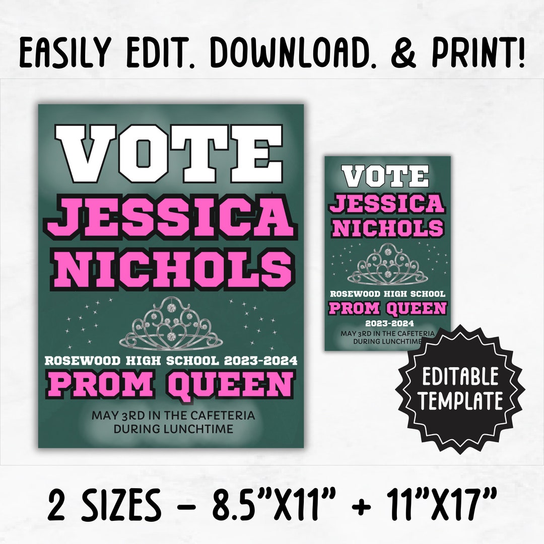 Vote Prom Queen Flyer Template | Editable Homecoming Prom Flyer | Queen ...