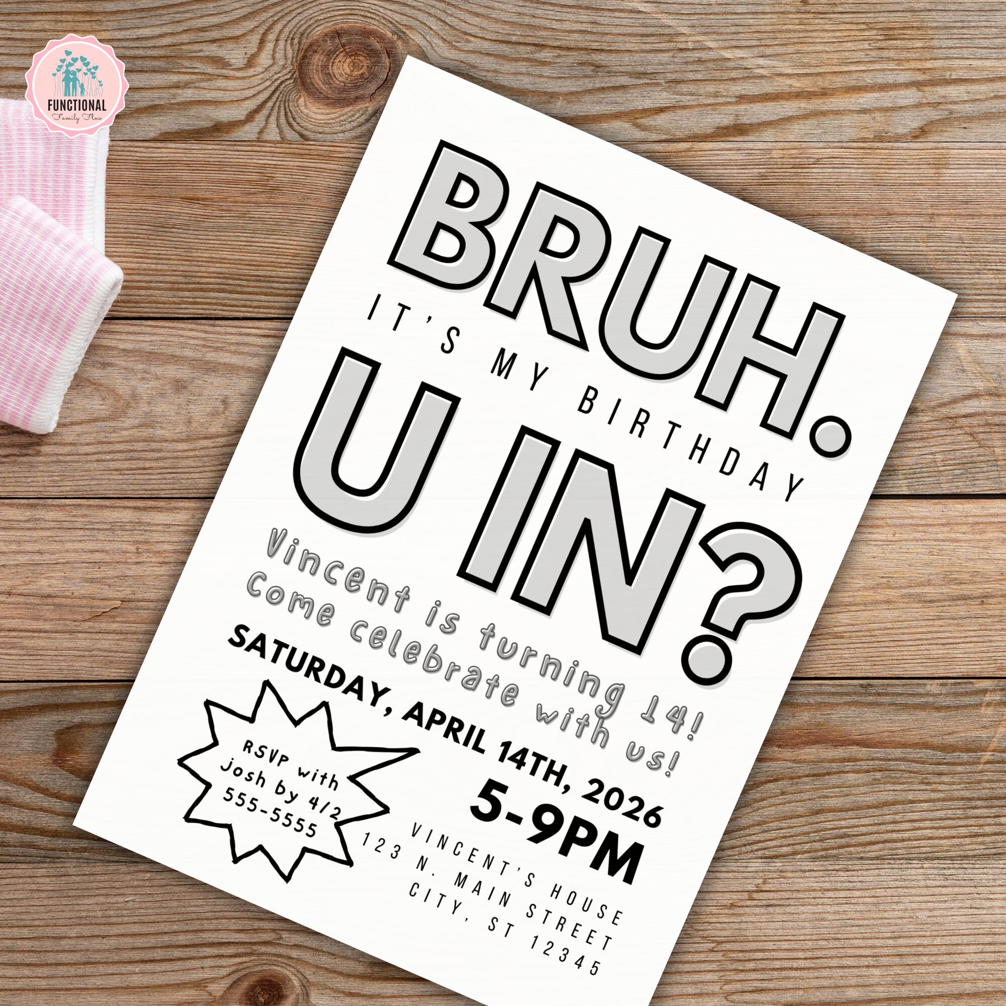 Bruh Monochromatic Birthday Invitation Template | Editable Bruh It's My ...