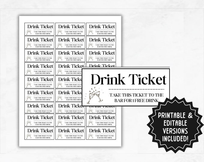 Printable Party Drink Tickets | Editable Drink Voucher Template ...