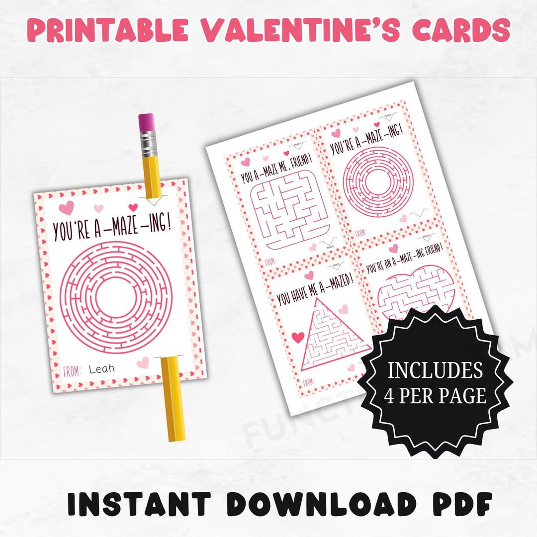 Pencil Valentine's Mazes | Printable Valentines Cards | Classroom ...