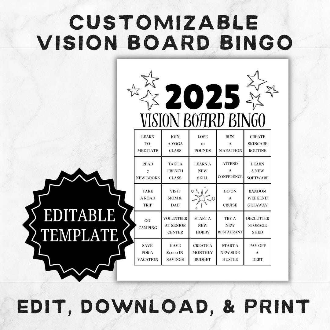 Vision Board Bingo Template | New Years Goals Idea | New Year ...