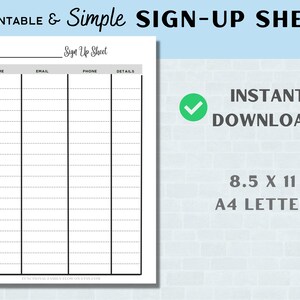 Printable Sign up Sheet PDF Sign up Template Contact Sheet - Etsy