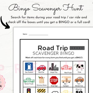 Road Trip Games | Printable Road Trip Bingo | Car Scavenger Hunt Bingo ...