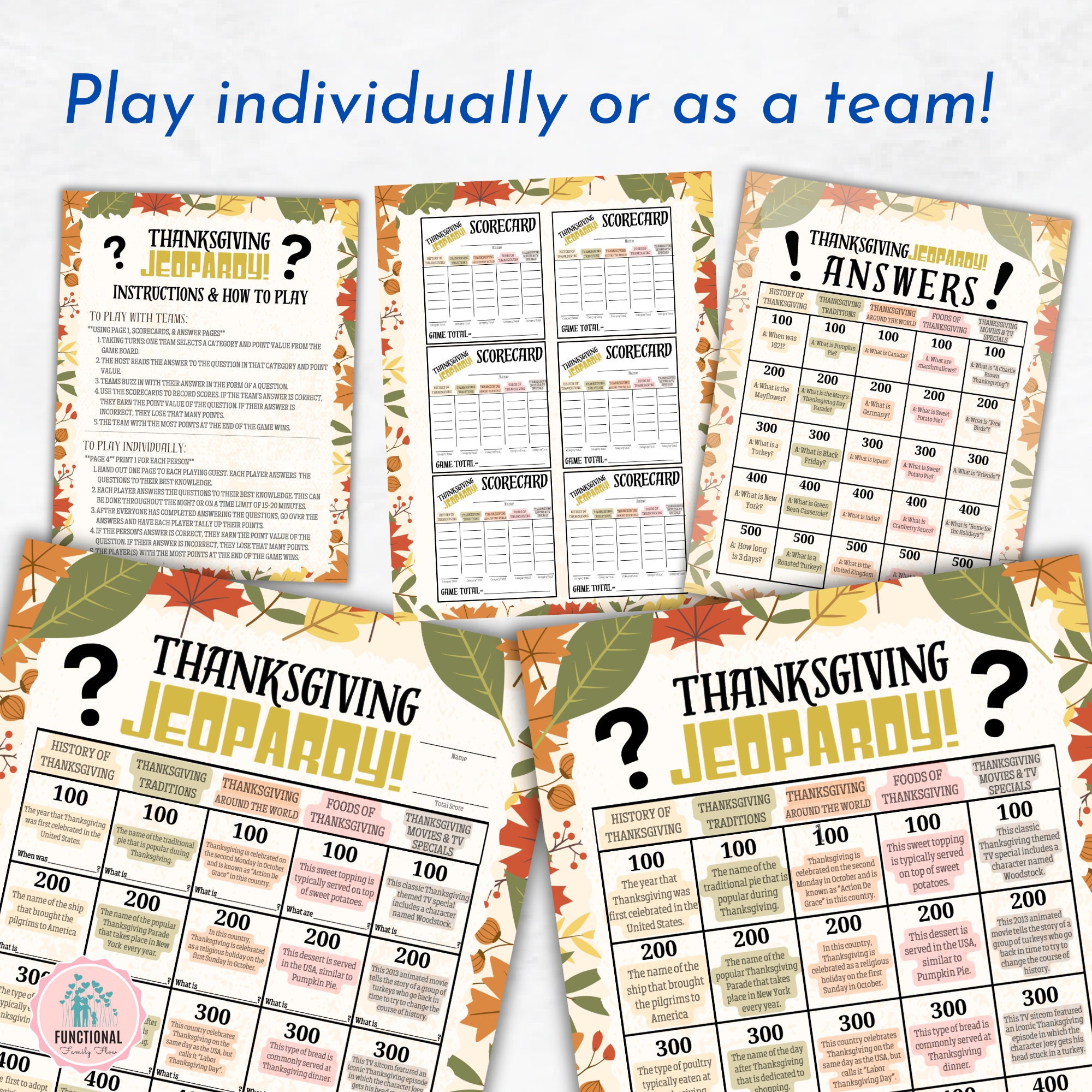 Thanksgiving Trivia | Thanksgiving Jeopardy Game | Printable ...