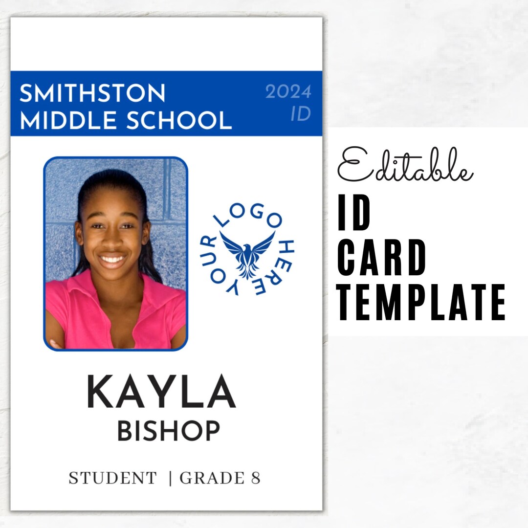 ID Card Template Custom ID Badge Printable Student ID Card Name Badge ...