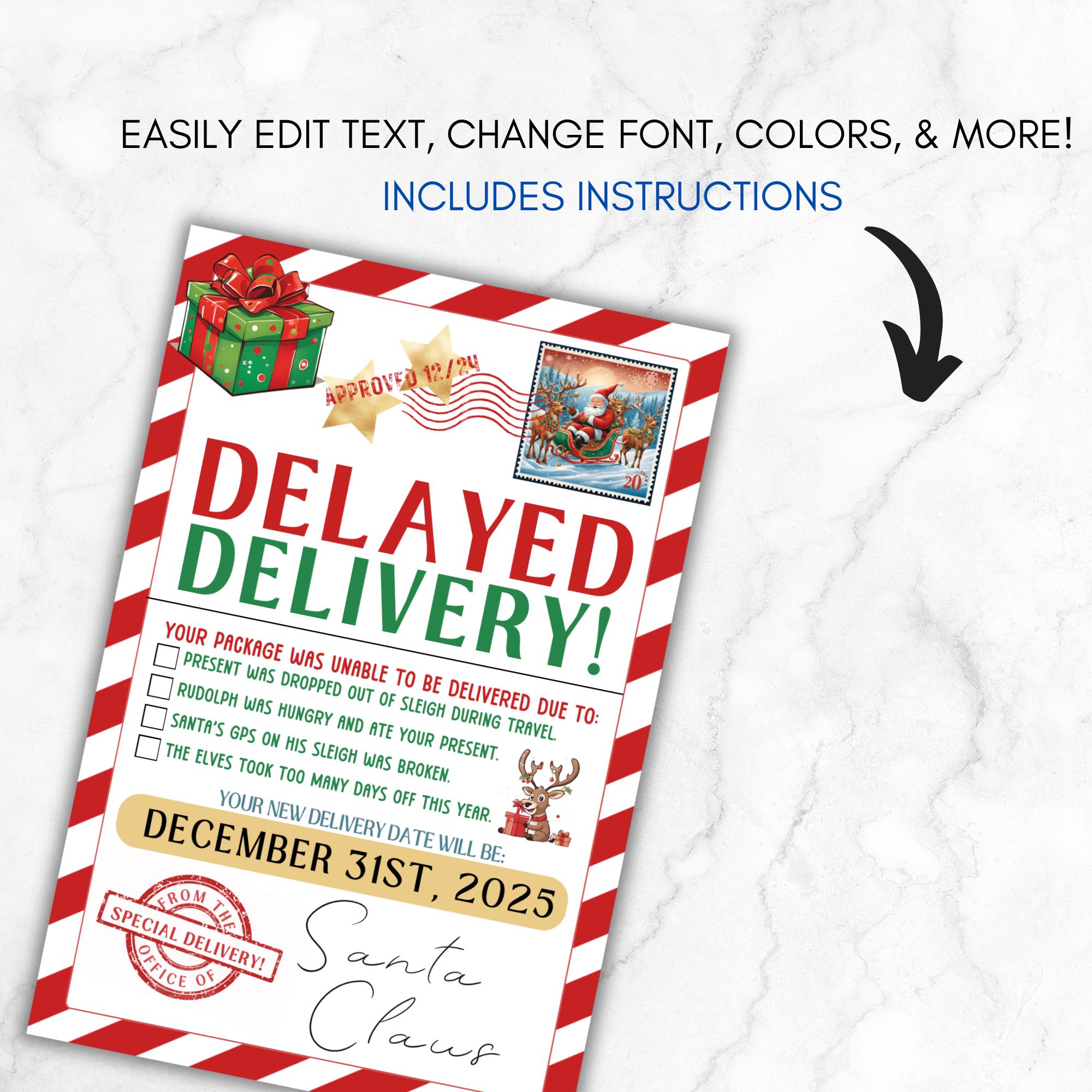 Late Christmas Gift Letter Template | Editable Delayed Christmas ...
