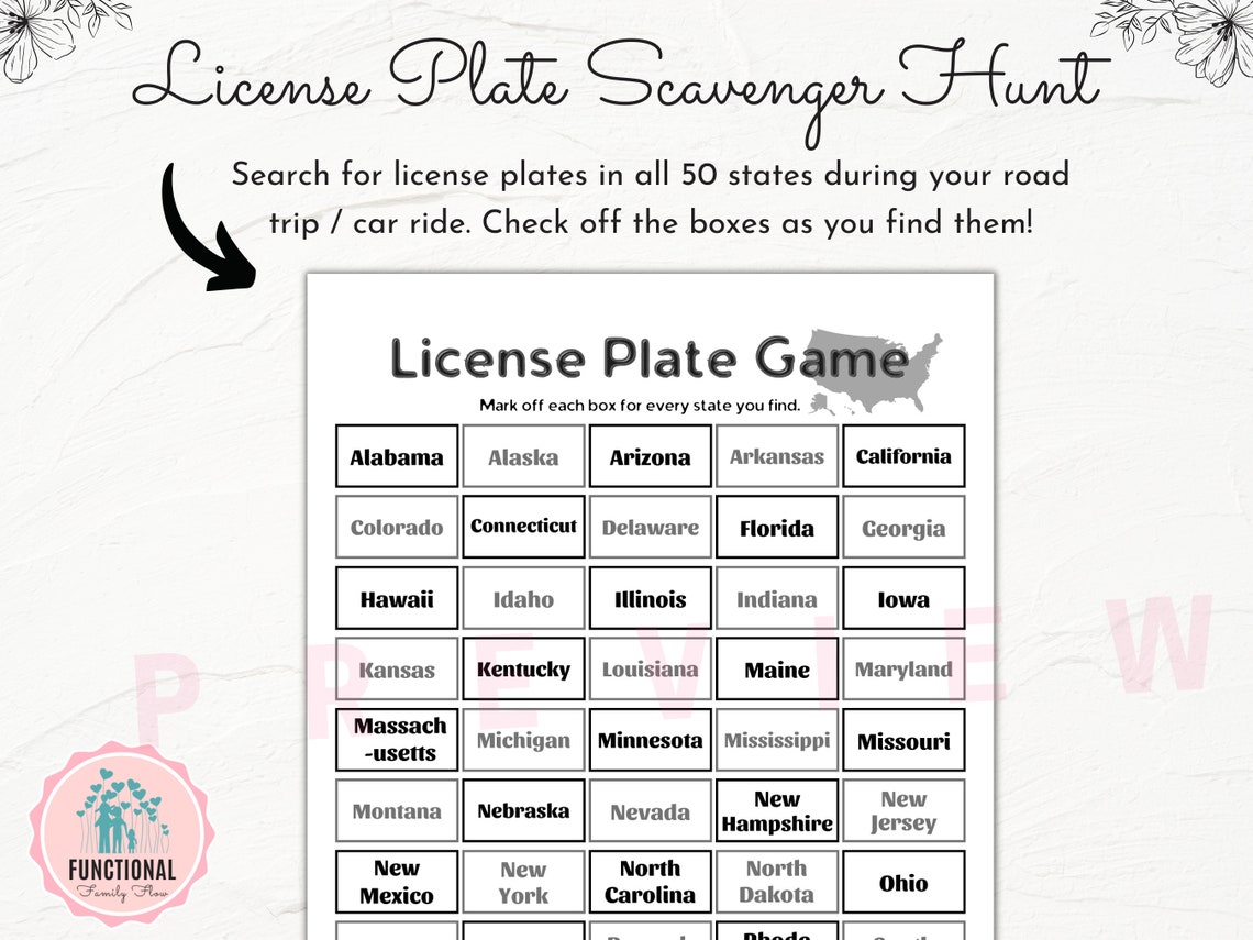 Road Trip License Plate Game | Printable Road Trip Activity | 50 States ...