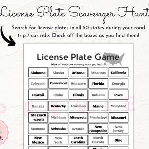 Road Trip License Plate Game | Printable Road Trip Activity | 50 States ...