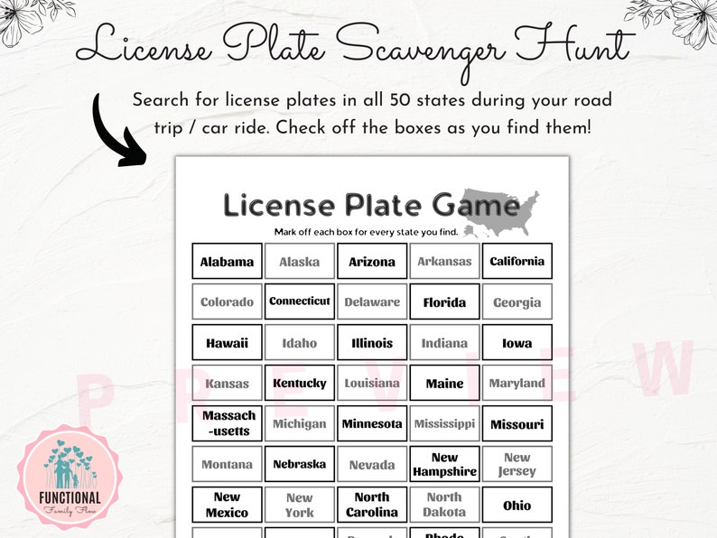Road Trip License Plate Game | Printable Road Trip Activity | 50 States ...
