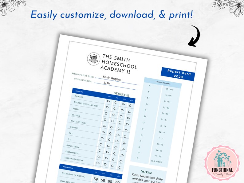 Fillable Printable High School Transcript Template Homeschool - Etsy