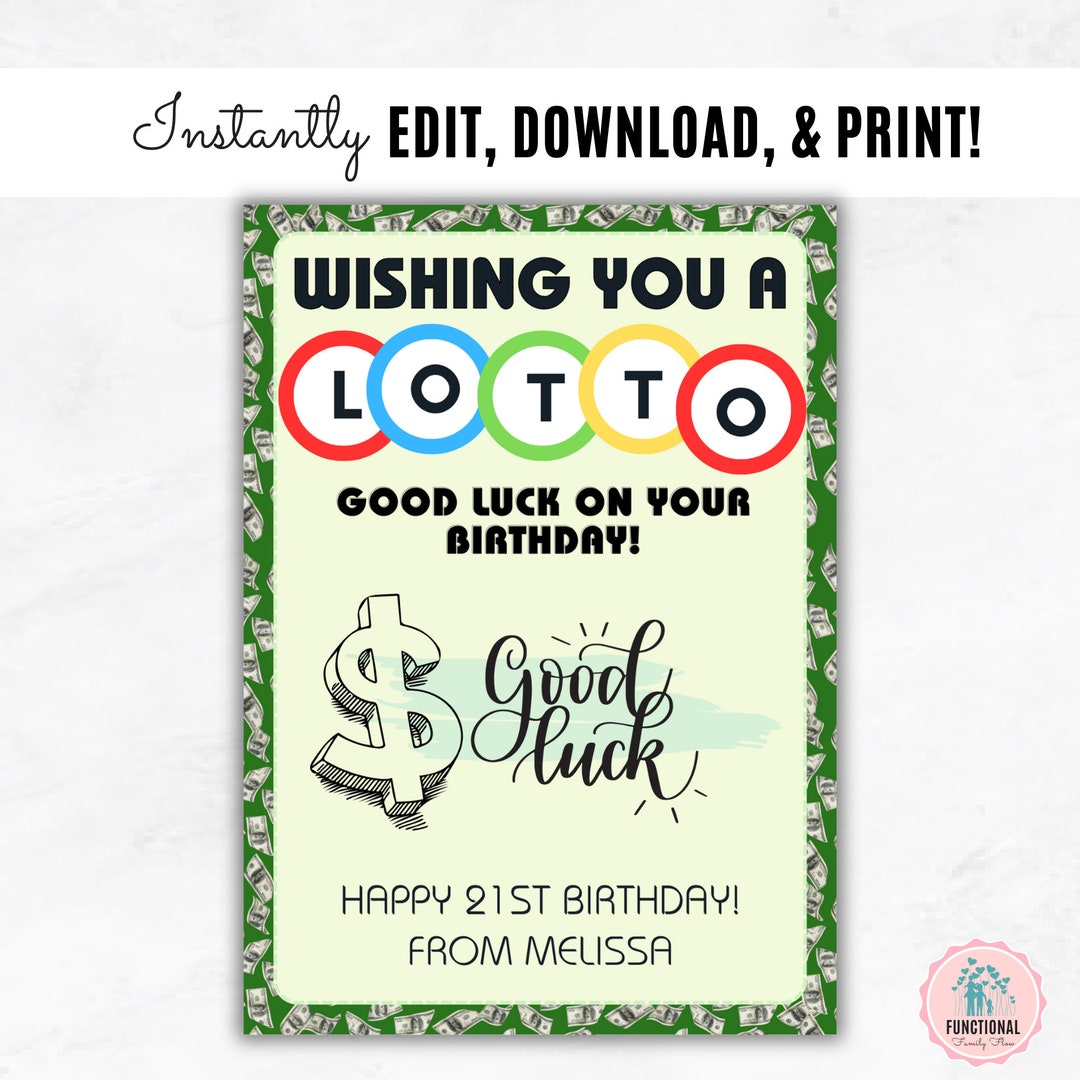 Birthday Lottery Ticket Holder Template Editable Wish You a Lotto Good ...