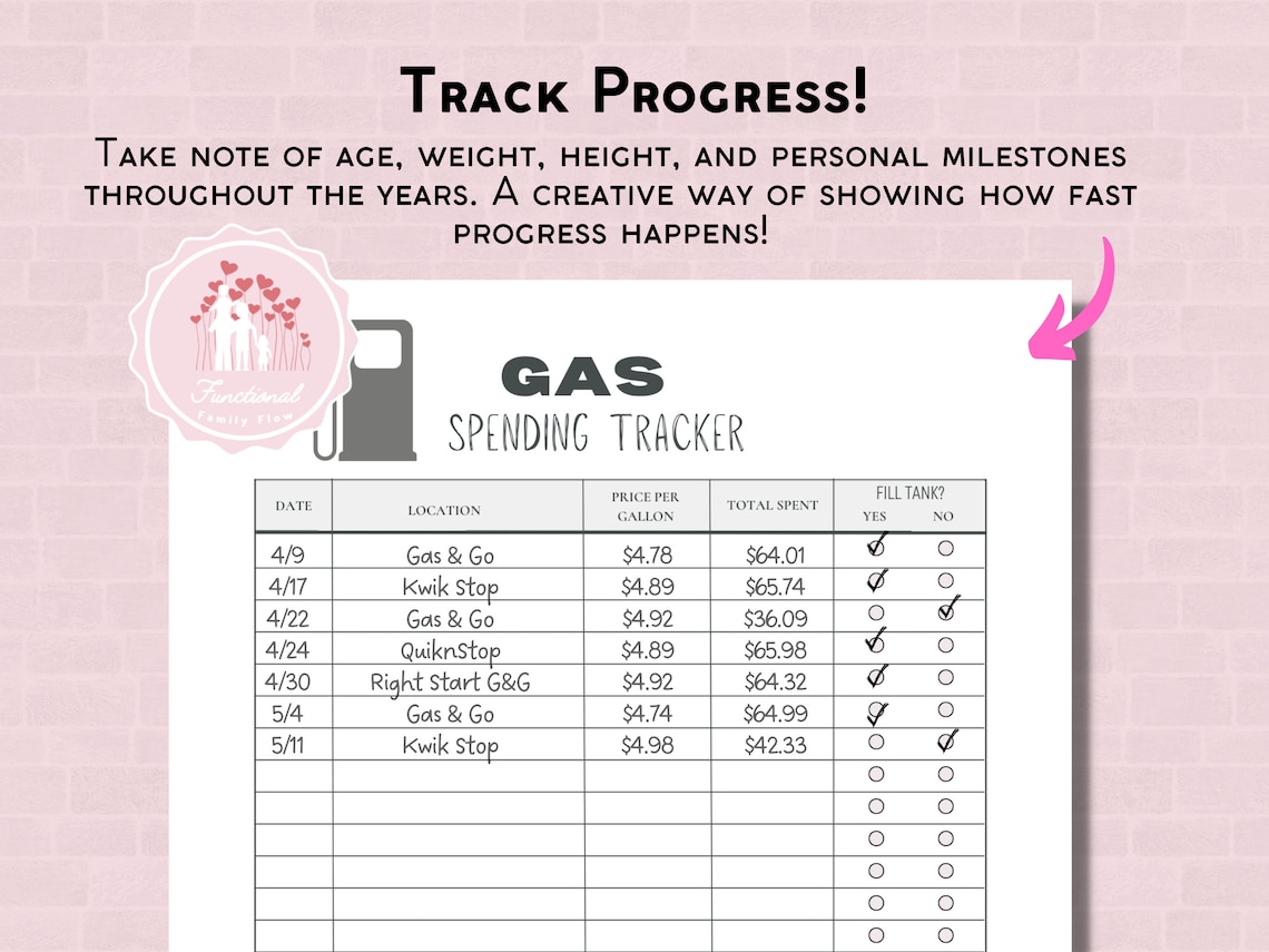 Gas Log Fuel Spending Tracker Gas Tracker Printable - Etsy