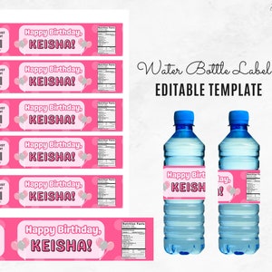 Birthday Water Bottle Label Template | Editable Water Bottle Labels ...