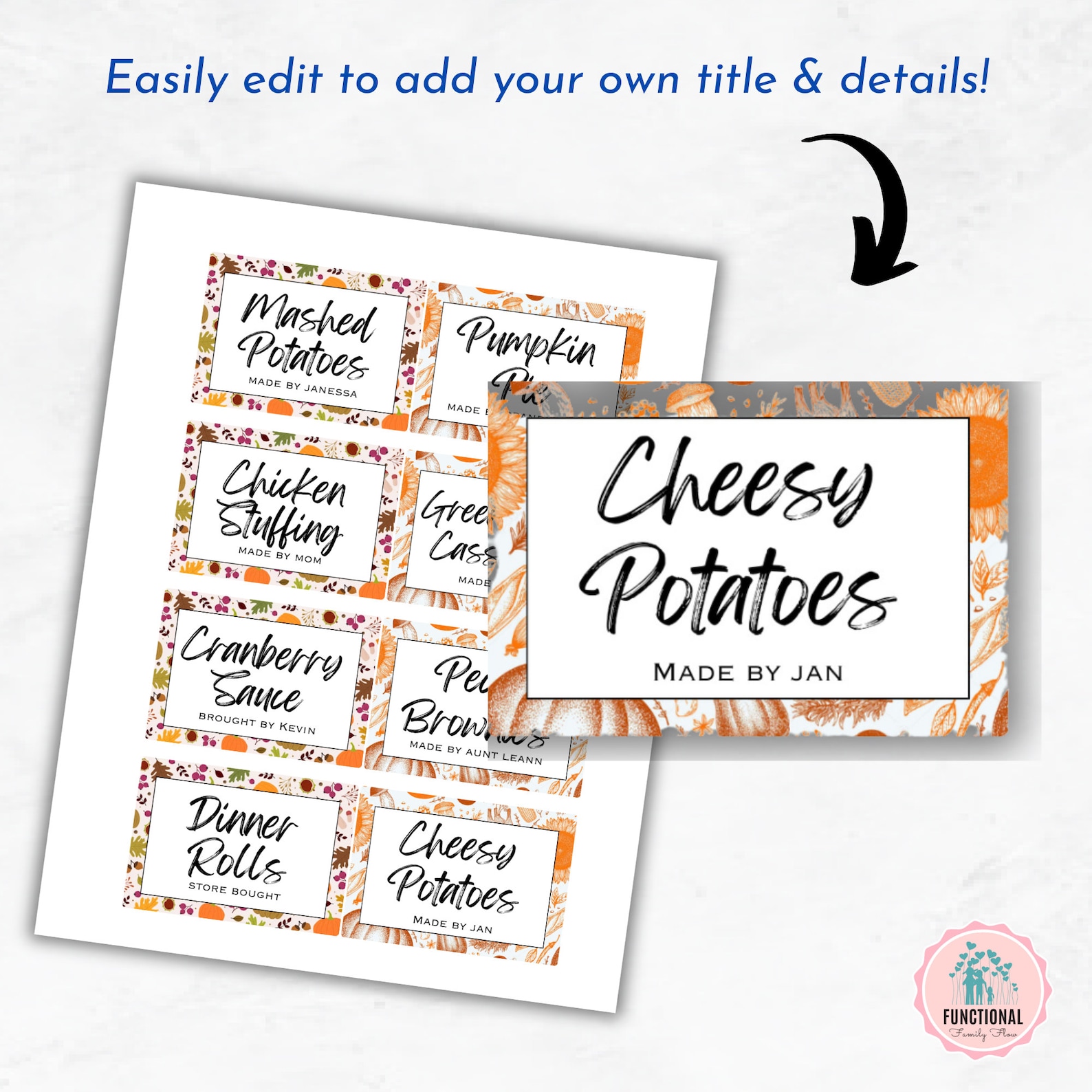 Printable Thanksgiving Labels Editable Thanksgiving Dinner - Etsy