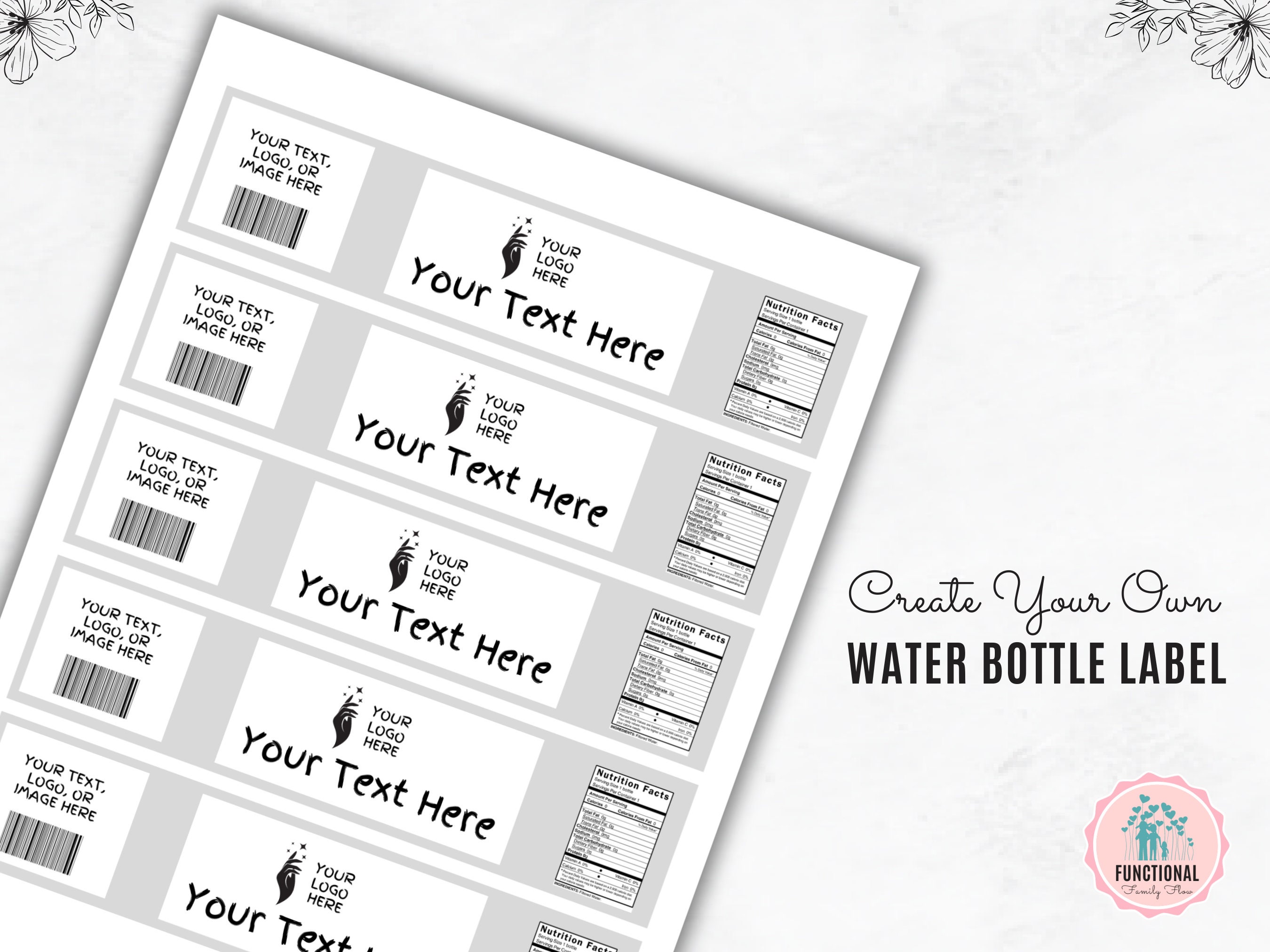 Water Bottle Label Template | Editable Water Bottle Sticker Label ...