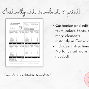 High School Transcript Template | Editable Homeschool Transcript ...