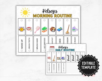 Kids Flip Routine Chart Editable Printable, Morning Evening Bedtime ...